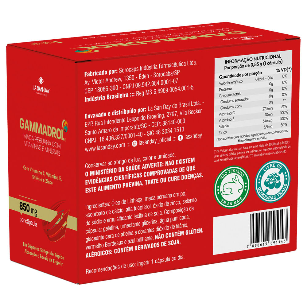 Gammadrol 850mg Com 60 Capsulas Softgel - drogariacatarinense