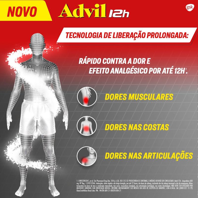 Advil 12h Analgesico Com Ibuprofeno 600mg Alivio Da Dor Muscular 6 ...
