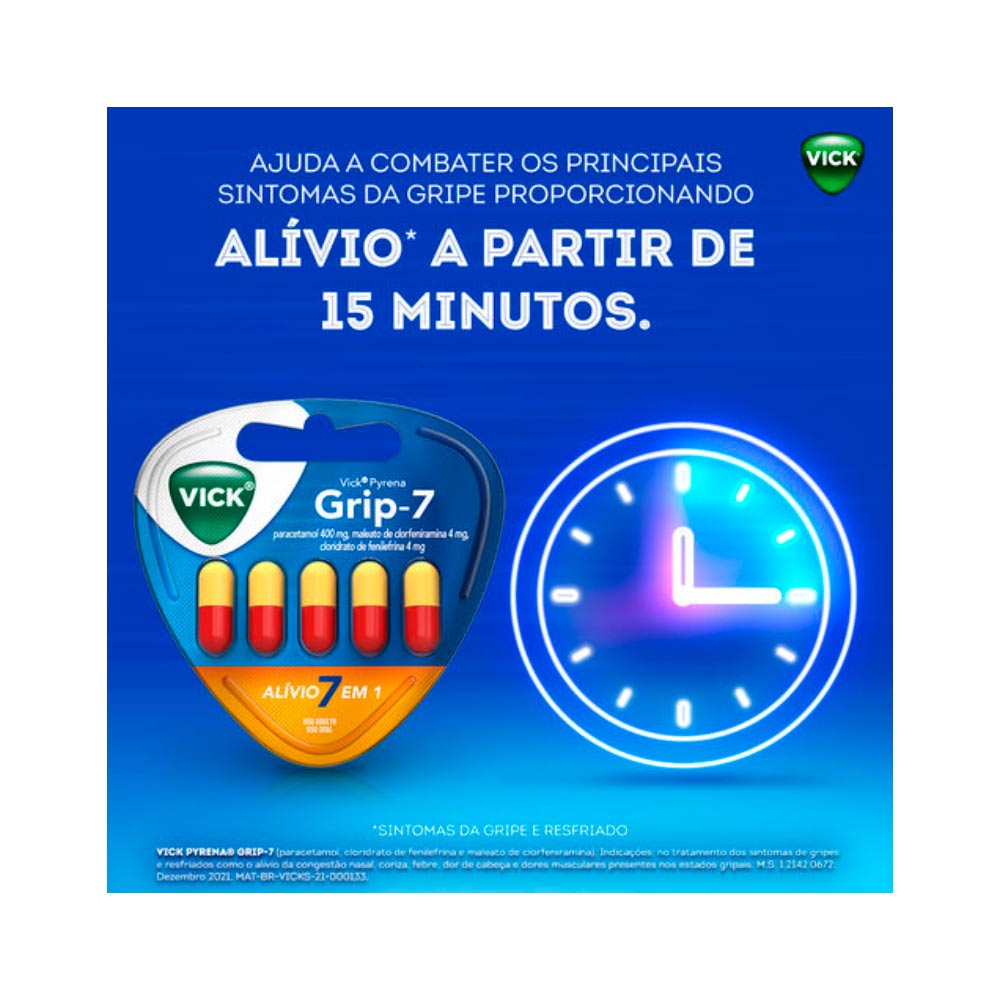 Vick Pyrena Grip-7 Gripe Com 5 Capsulas 400+4+4mg Resfriado ...