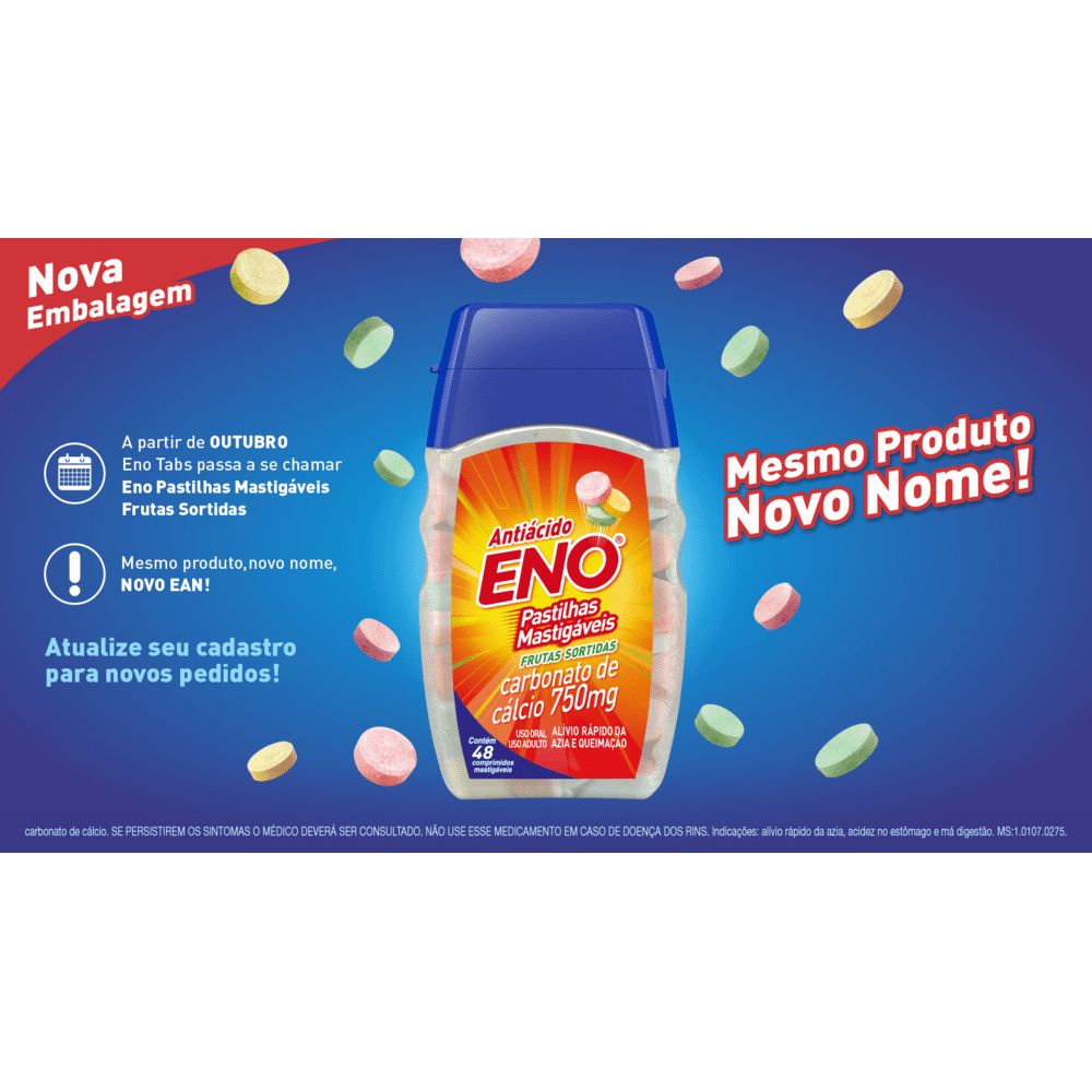 Eno Com 48 Pastilhas Mastigaveis Frutas Sortidas 750mg ...
