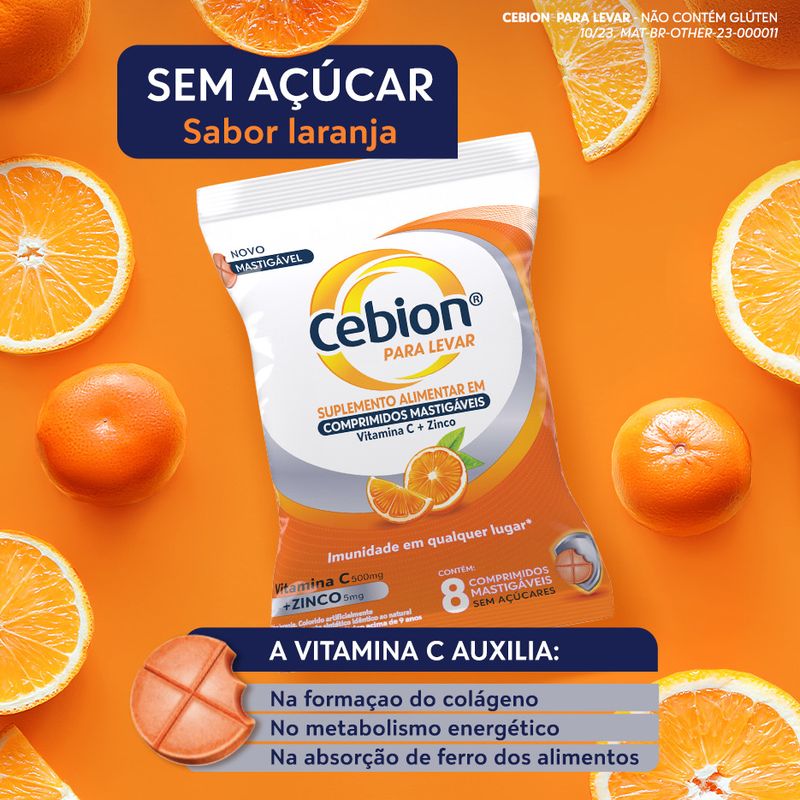Cebion Para Levar Com 8 Comprimidos Mastigaveis 500mg+5mg Laranja ...